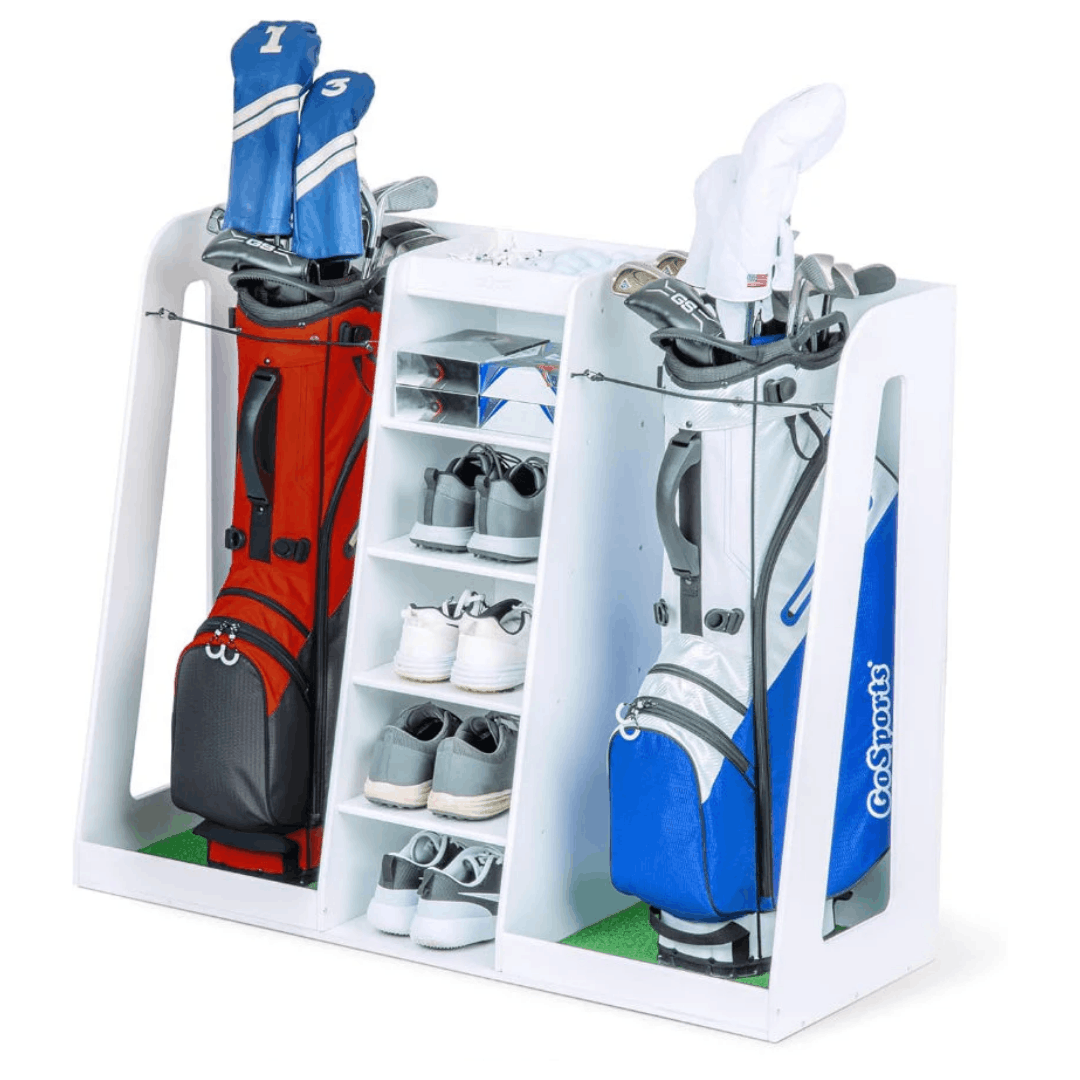 GoSports Premium Wooden Golf Bag Organizer and Storage Rack (2 bag ...